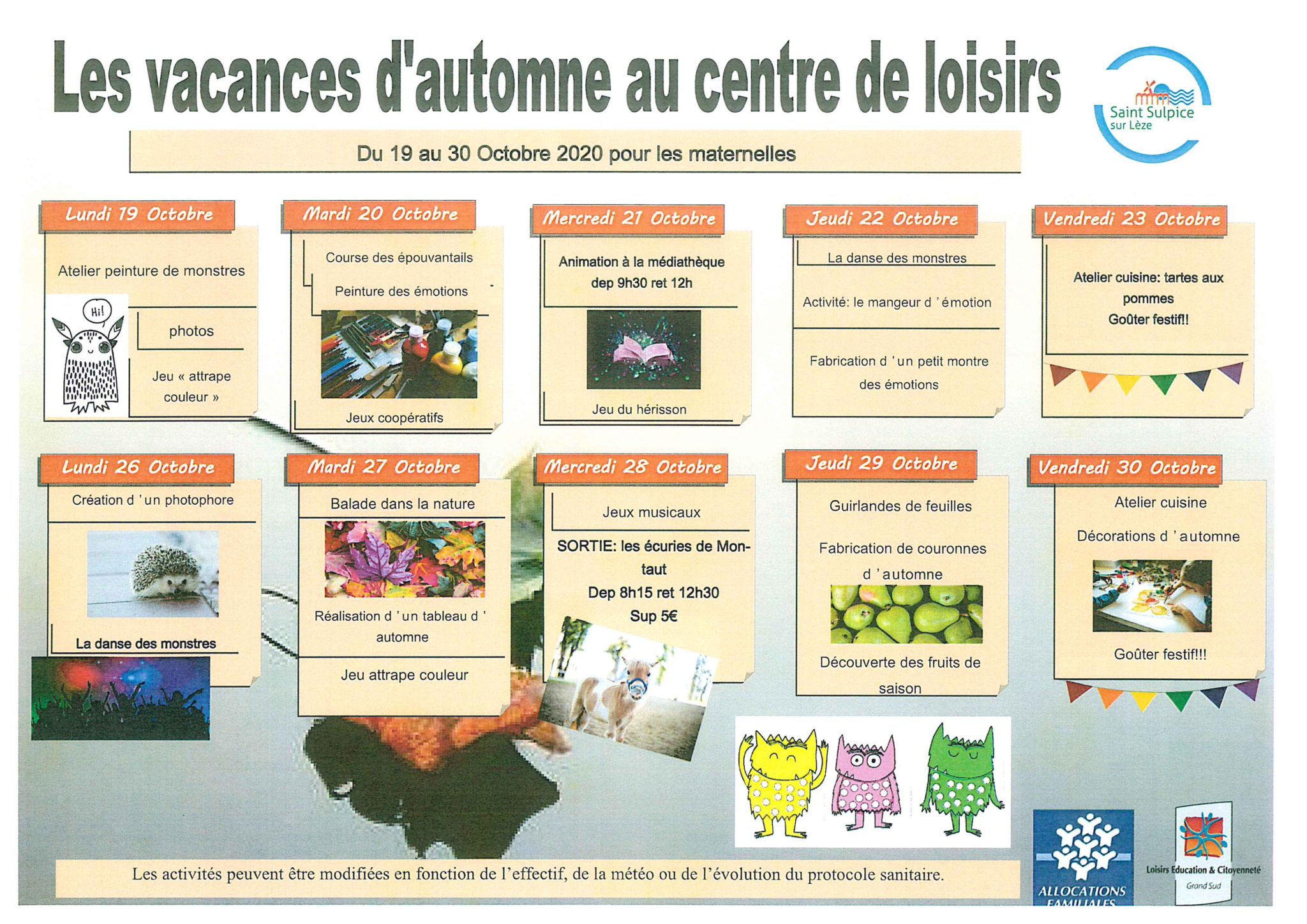 Centre de Loisirs : Programme Vacances d'Automne 2020 - St Sulpice-sur-Lèze Centre de Loisirs : Programme Vacances d'Automne 2020 - St Sulpice-sur-Lèze